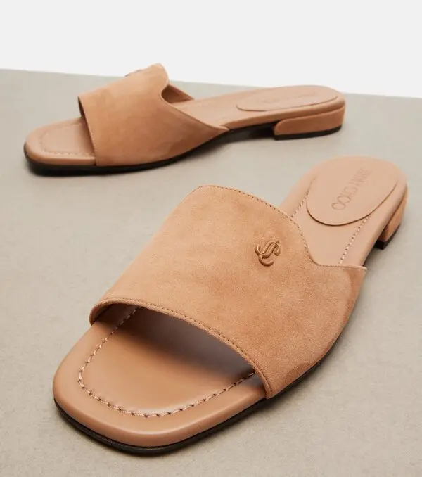 JIMMY CHOO Dina Suede Slides - Beige