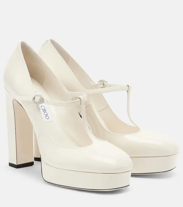 JIMMY CHOO Marene Patent Leather Mary Jane Pumps - White
