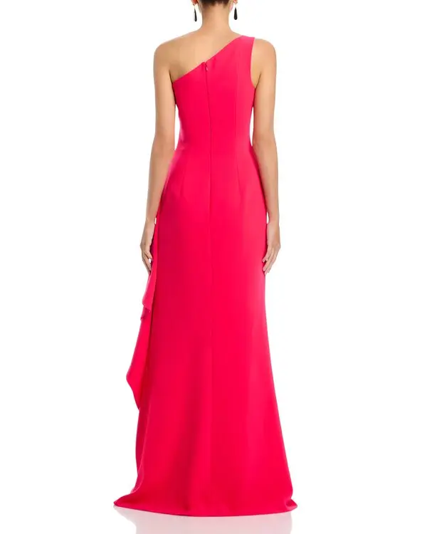 Rickie Freeman For Teri Jon Crepe One Shoulder Ruffle Gown
