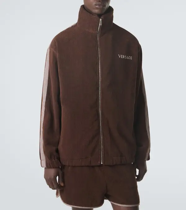 Versace Logo Cotton Terry Zip-up Sweatshirt