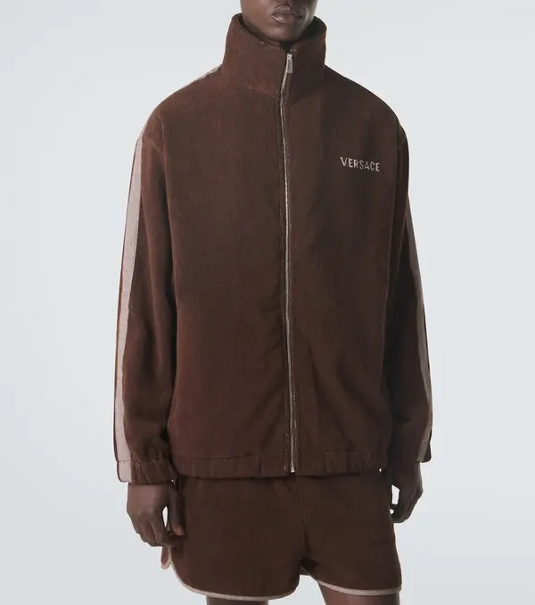 Versace Logo Cotton Terry Zip-up Sweatshirt