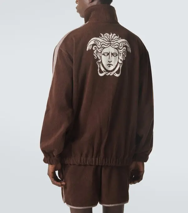 Versace Logo Cotton Terry Zip-up Sweatshirt