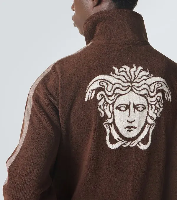Versace Logo Cotton Terry Zip-up Sweatshirt