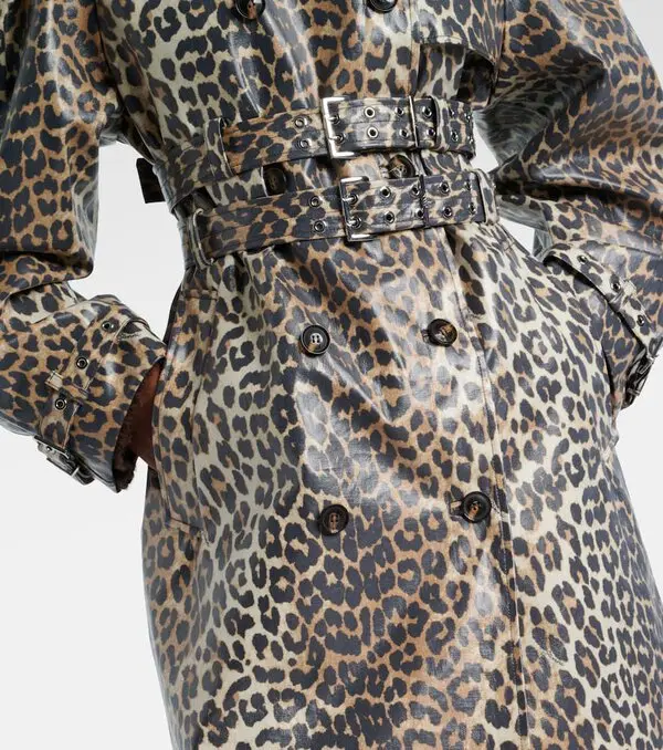 GANNI Leopard-print Cotton Canvas Trench Coat