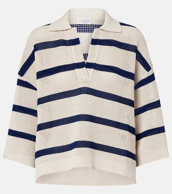 Brunello Cucinelli Striped Cotton Polo Sweater