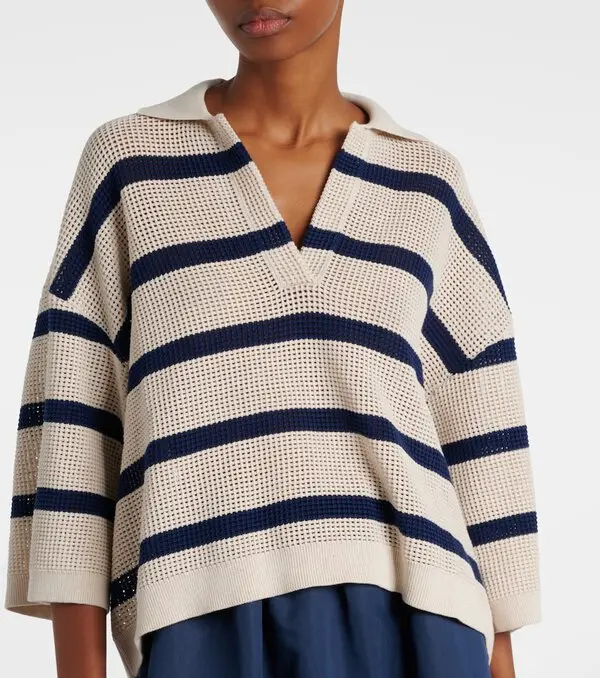 Brunello Cucinelli Striped Cotton Polo Sweater