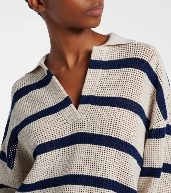 Brunello Cucinelli Striped Cotton Polo Sweater
