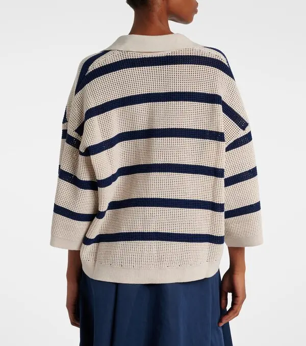 Brunello Cucinelli Striped Cotton Polo Sweater