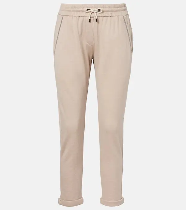 Brunello Cucinelli Monili Cotton And Silk-blend Sweatpants - Beige