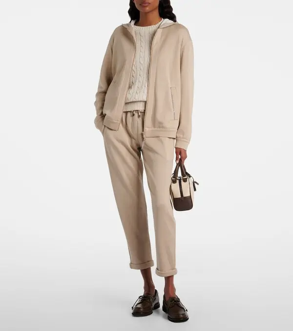 Brunello Cucinelli Monili Cotton And Silk-blend Sweatpants