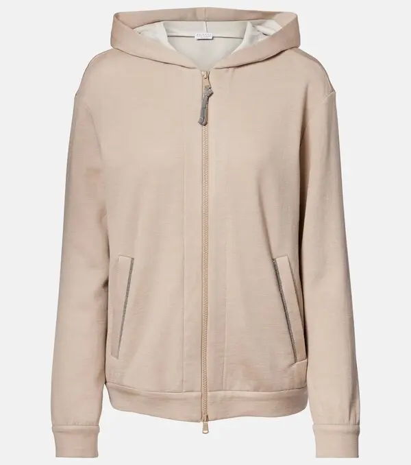 Brunello Cucinelli Monili Cotton And Silk-blend Hoodie - Beige