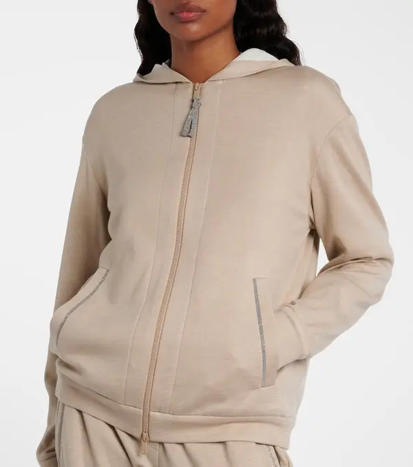 Brunello Cucinelli Monili Cotton And Silk-blend Hoodie - Beige