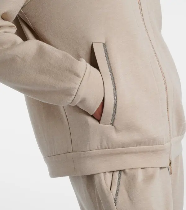 Brunello Cucinelli Monili Cotton And Silk-blend Hoodie - Beige