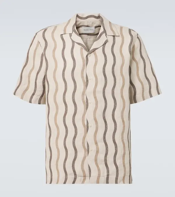Frescobol Carioca Roberto Printed Linen Bowling Shirt - Beige