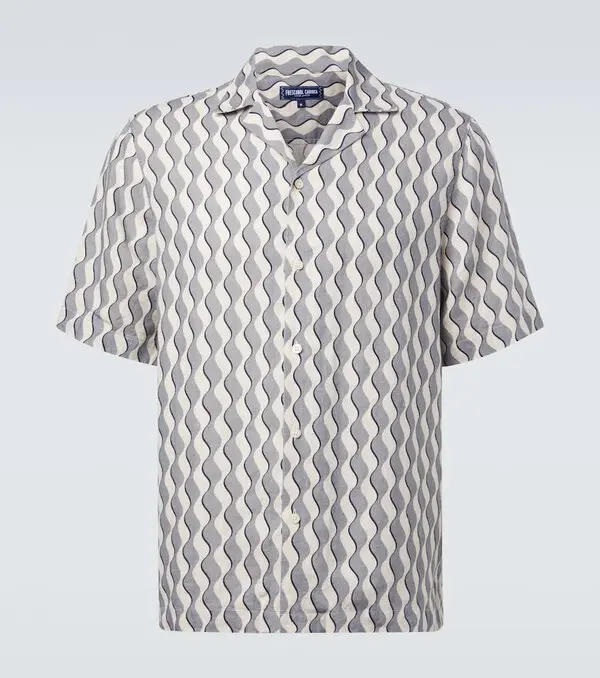 Frescobol Carioca Roberto Printed Linen Bowling Shirt - Blue