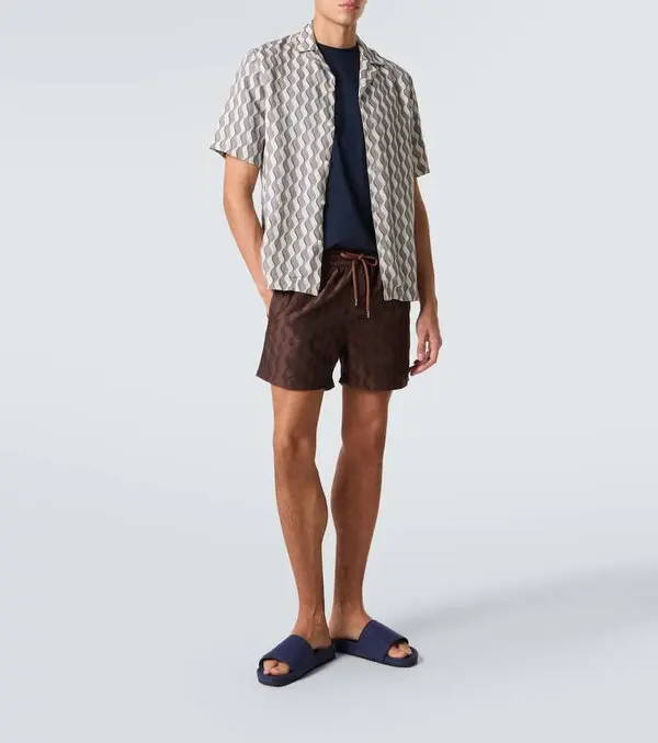 Frescobol Carioca Roberto Printed Linen Bowling Shirt - Blue
