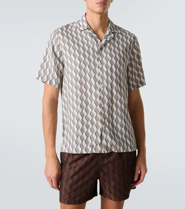 Frescobol Carioca Roberto Printed Linen Bowling Shirt - Blue