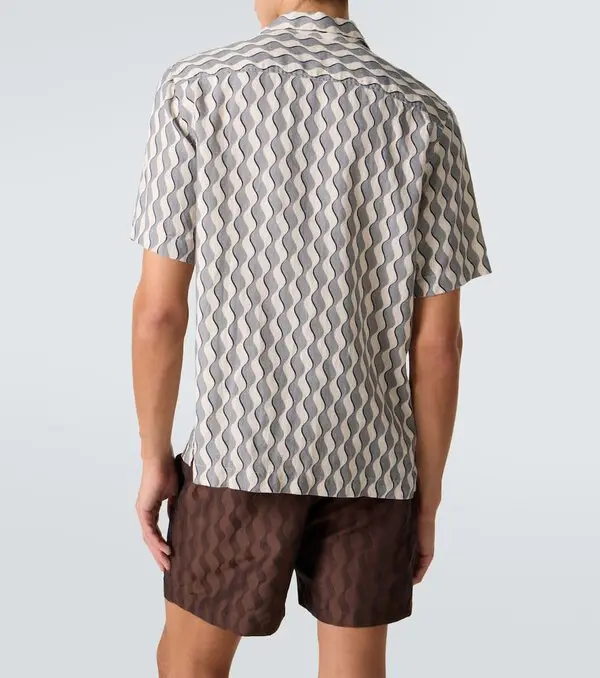 Frescobol Carioca Roberto Printed Linen Bowling Shirt - Blue