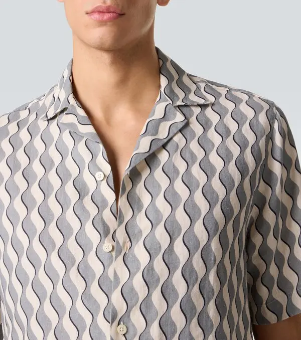 Frescobol Carioca Roberto Printed Linen Bowling Shirt - Blue