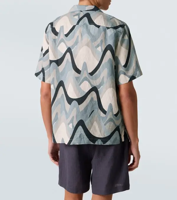 Frescobol Carioca Roberto Printed Linen Bowling Shirt - Blue
