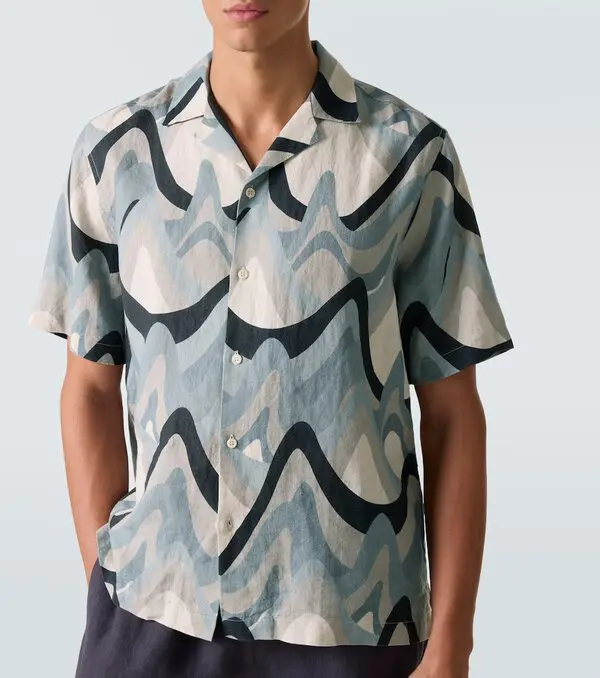 Frescobol Carioca Roberto Printed Linen Bowling Shirt - Blue