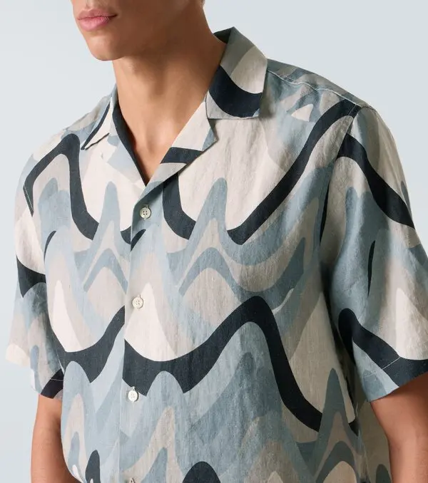 Frescobol Carioca Roberto Printed Linen Bowling Shirt - Blue