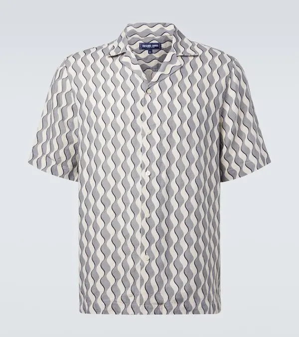 Frescobol Carioca Roberto Printed Linen Bowling Shirt - Blue