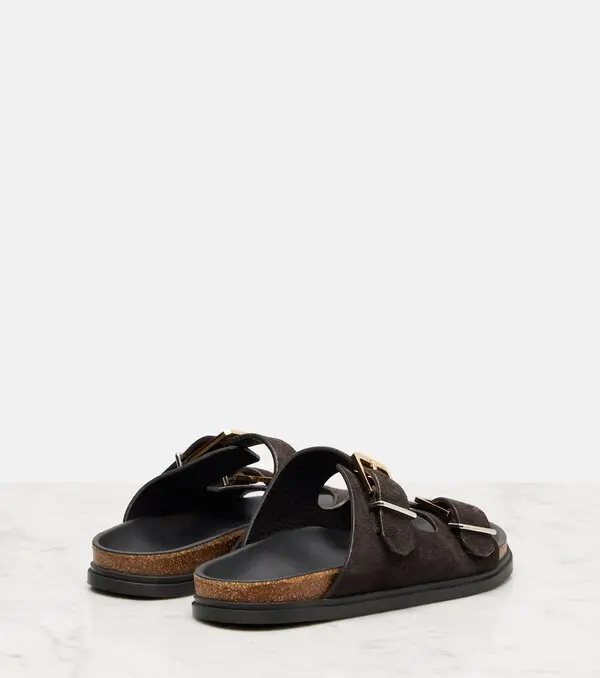 THE ROW Buckle Suede Slides - Brown