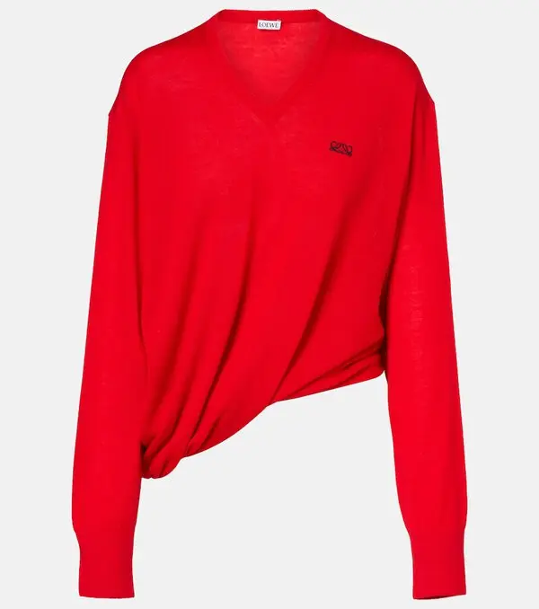 Loewe Double L Asymmetric Wool Sweater - Red