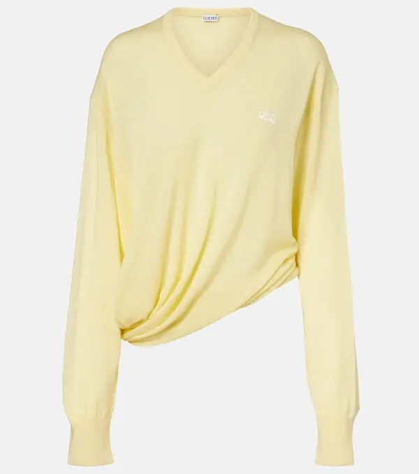 Loewe Double L Asymmetric Wool Sweater - Yellow