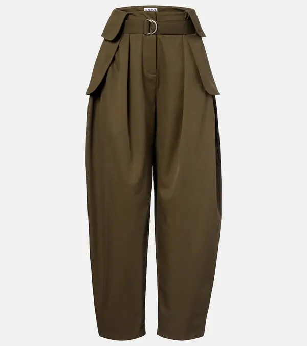 Loewe Cotton & Silk Barrel-leg Pants - Green