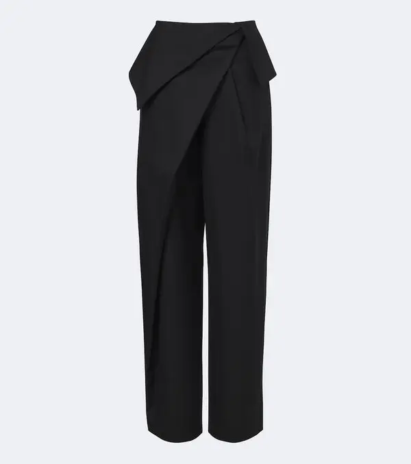 Loewe Draped Wool Wide-leg Pants - Black