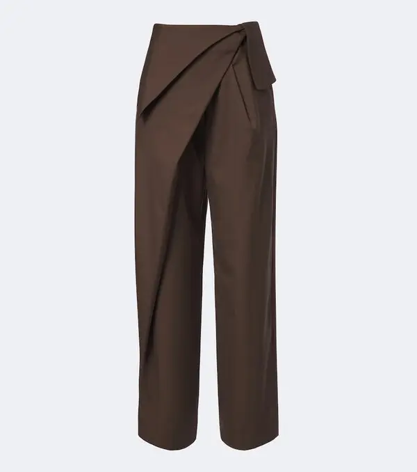 Loewe Draped Wool Wide-leg Pants - Brown