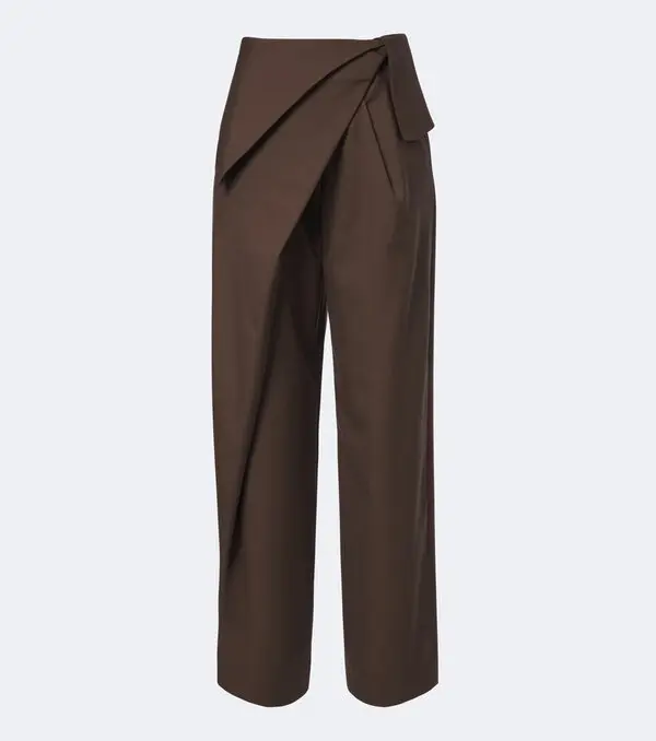 Loewe Draped Wool Wide-leg Pants - Brown