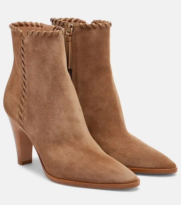GIANVITO ROSSI Leather-trimmed Suede Ankle Boots - Beige
