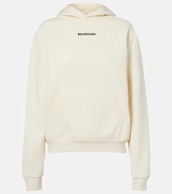 Balenciaga Logo Cotton Fleece Hoodie - White