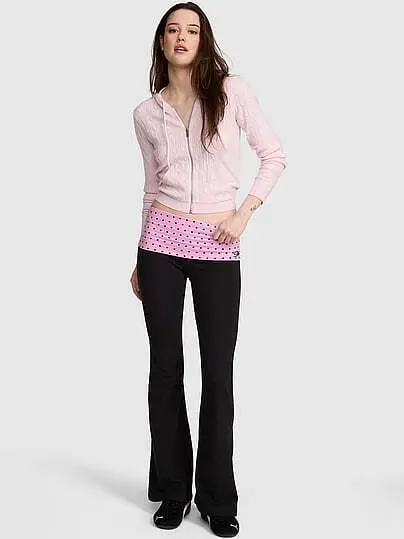 Pink By Frankies Bikinis Mercer Cotton Foldover Flare Pant - Black