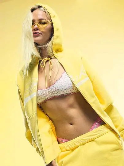 Pink By Frankies Bikinis Berry Full Zip Hooded Sweatshirt - Yellow