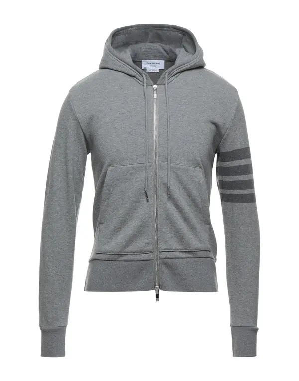 Thom Browne Cotton Zip-up Hoodie With Striped Detailing - Grey