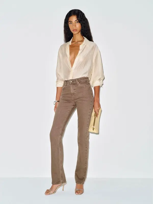 REFORMATION Blair High Rise Bootcut Jeans - Brown