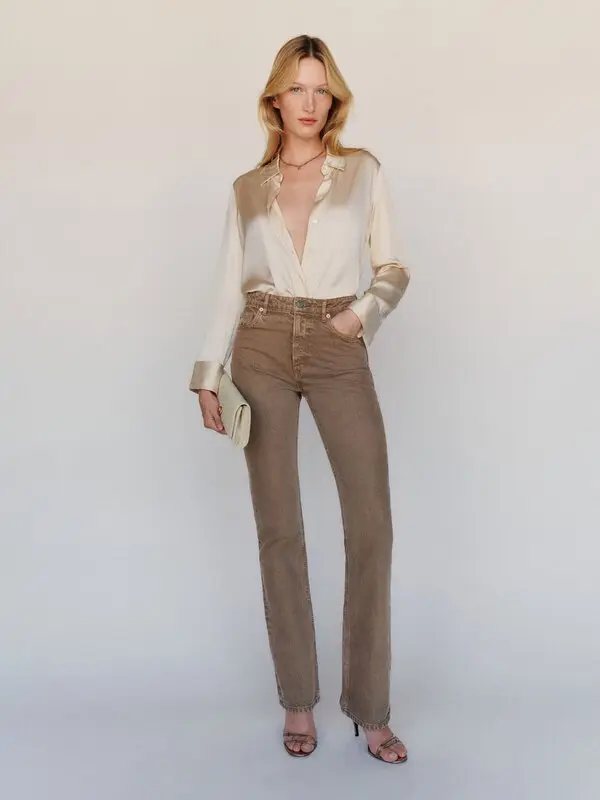 REFORMATION Blair High Rise Bootcut Jeans - Brown
