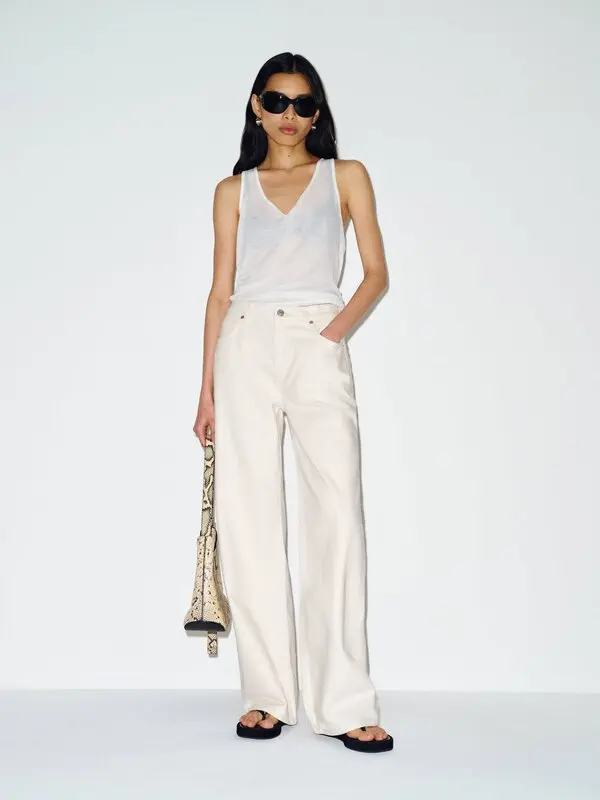 REFORMATION Reisa Adjustable Waist Baggy Jeans - Ivory