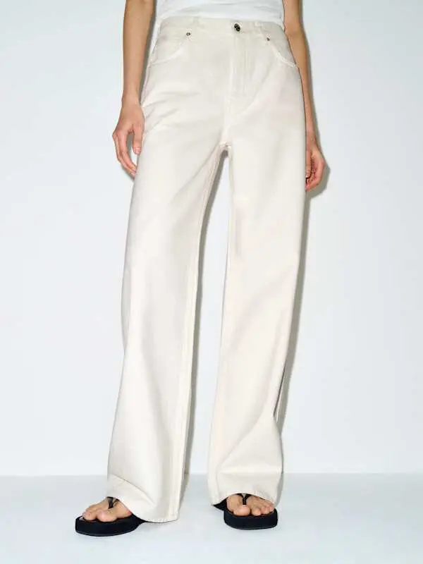 REFORMATION Reisa Adjustable Waist Baggy Jeans - Ivory