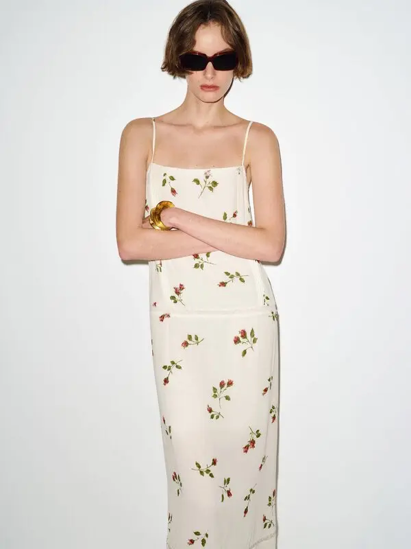REFORMATION Delfina Dress Sleeveless Midi With Embroidery - Ivory