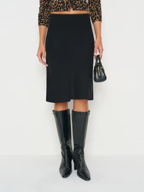 REFORMATION Petites Layla Knee Length Skirt - Black