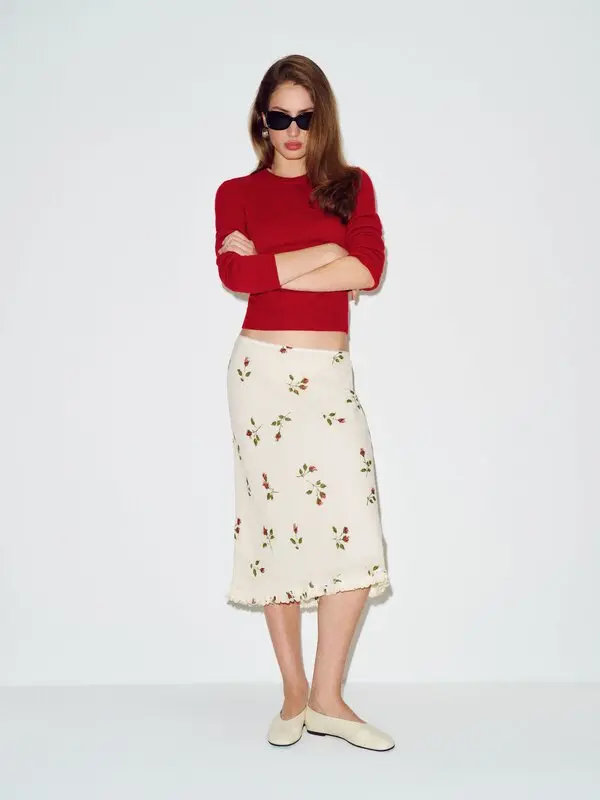 REFORMATION Petites Layla Knee Length Skirt - Ivory