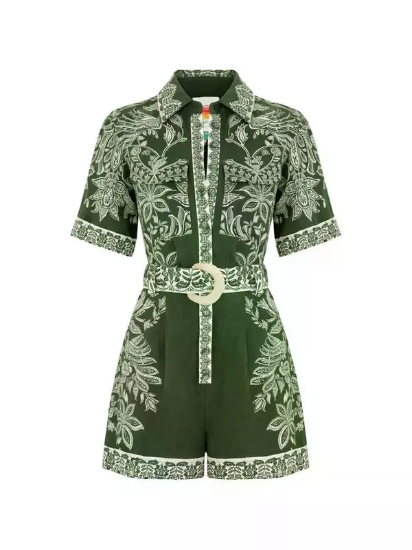 Farm Rio Floral-print Belted Playsuit - Green