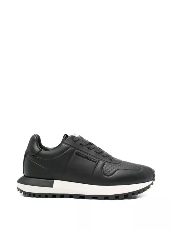 Emporio Armani Logo-plaque Leather Sneakers - Black