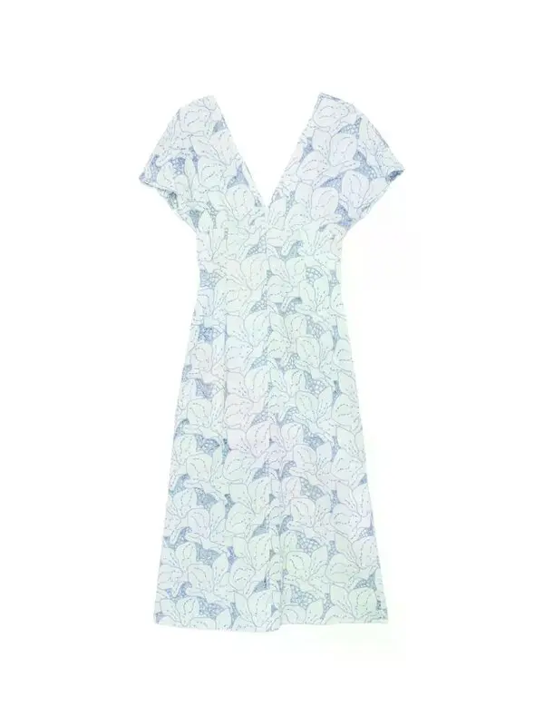GENNY Embroidered V-neck Midi Dress