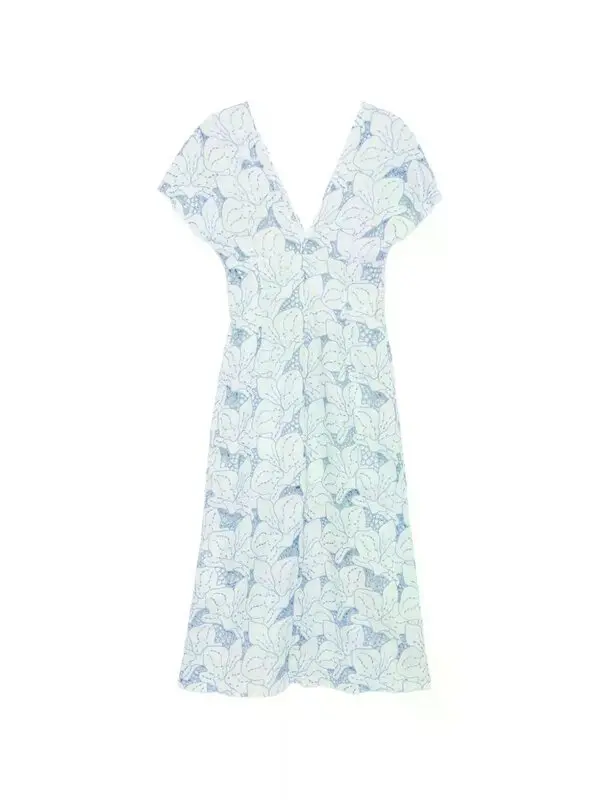 GENNY Embroidered V-neck Midi Dress